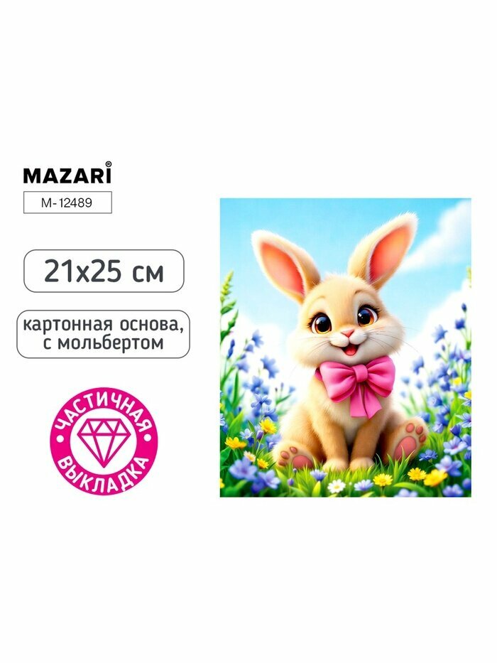 Алмазная мозаика «Зайка с бантиком» 21 × 25 см, с мольбертом