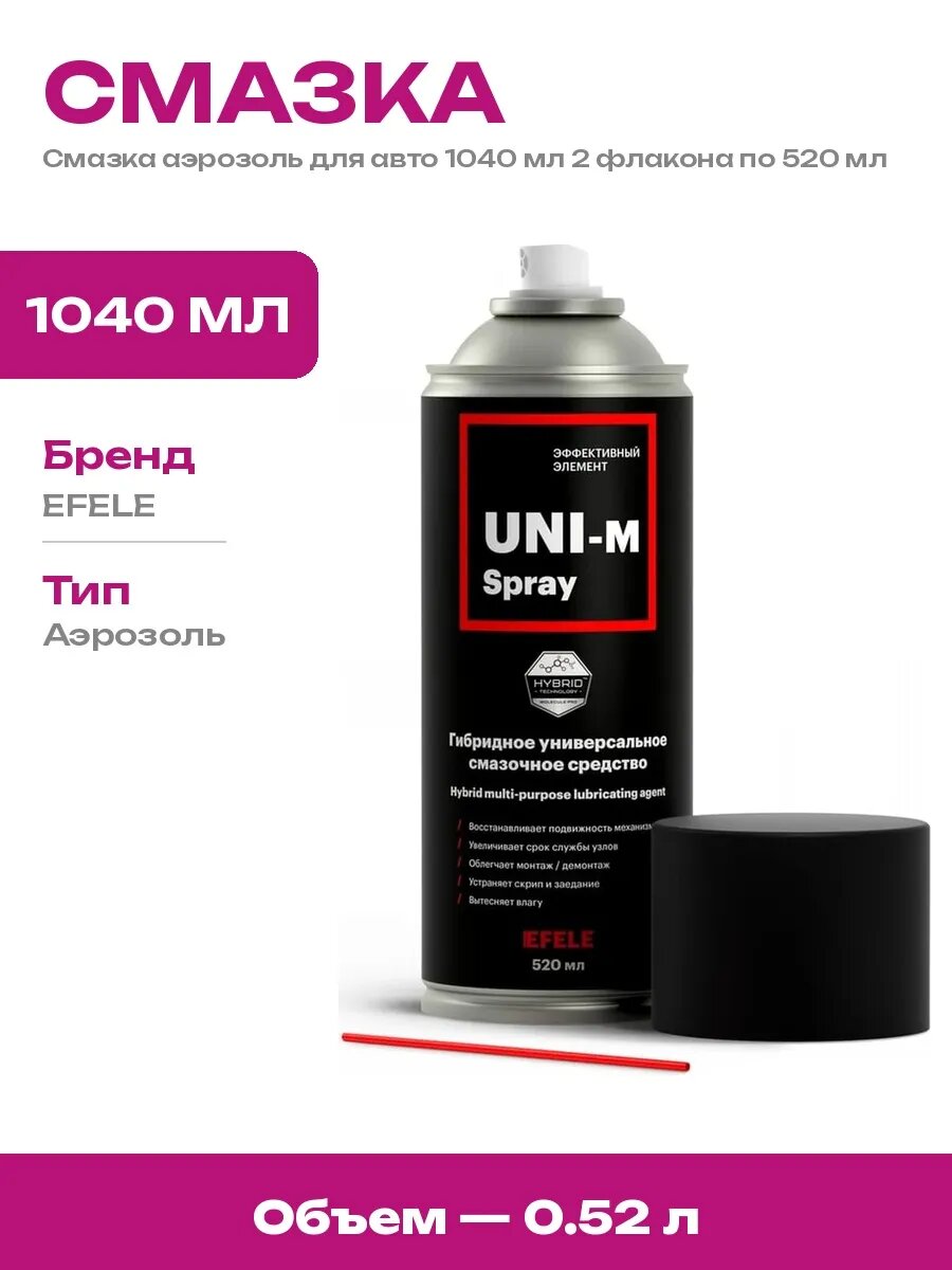 Универсальная смазка спрей 1040 мл для авто 2 шт 520 мл