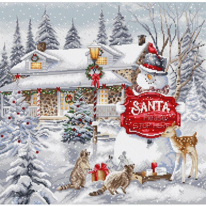 Набор для вышивания LetiStitch #L9977 Остановка для Санты, Счетный крест, 31 x 31 см