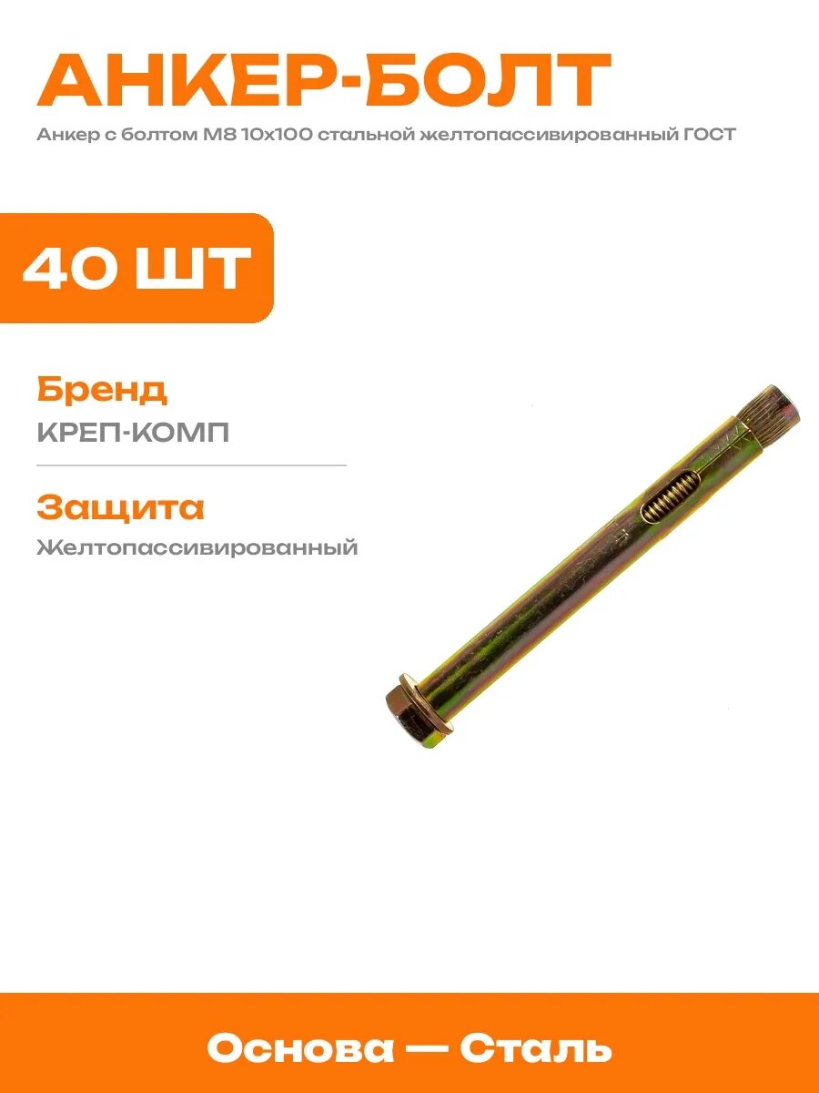 Анкер болт распорный М8 100 мм оцинкованная сталь 40 шт