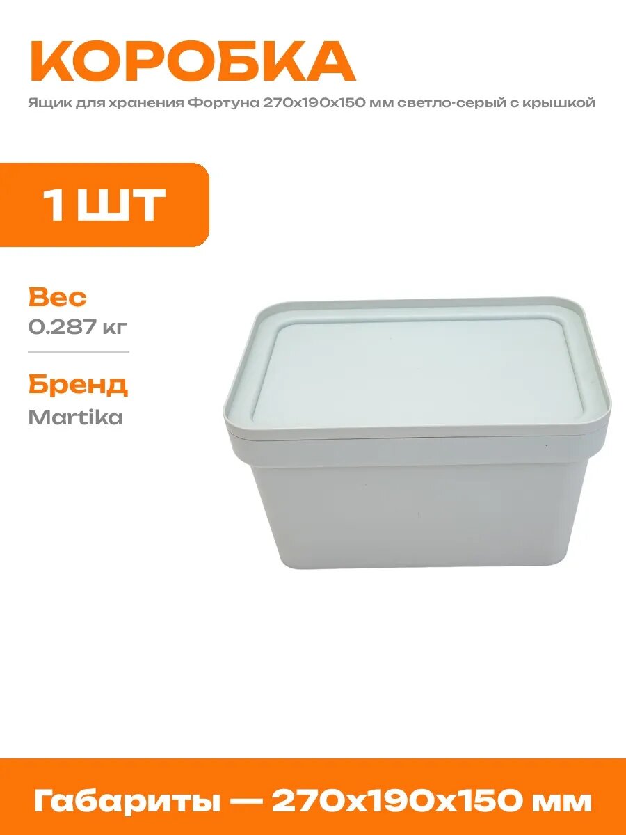 Прямоугольная коробка Фортуна 270х190х150 мм светло-серая с