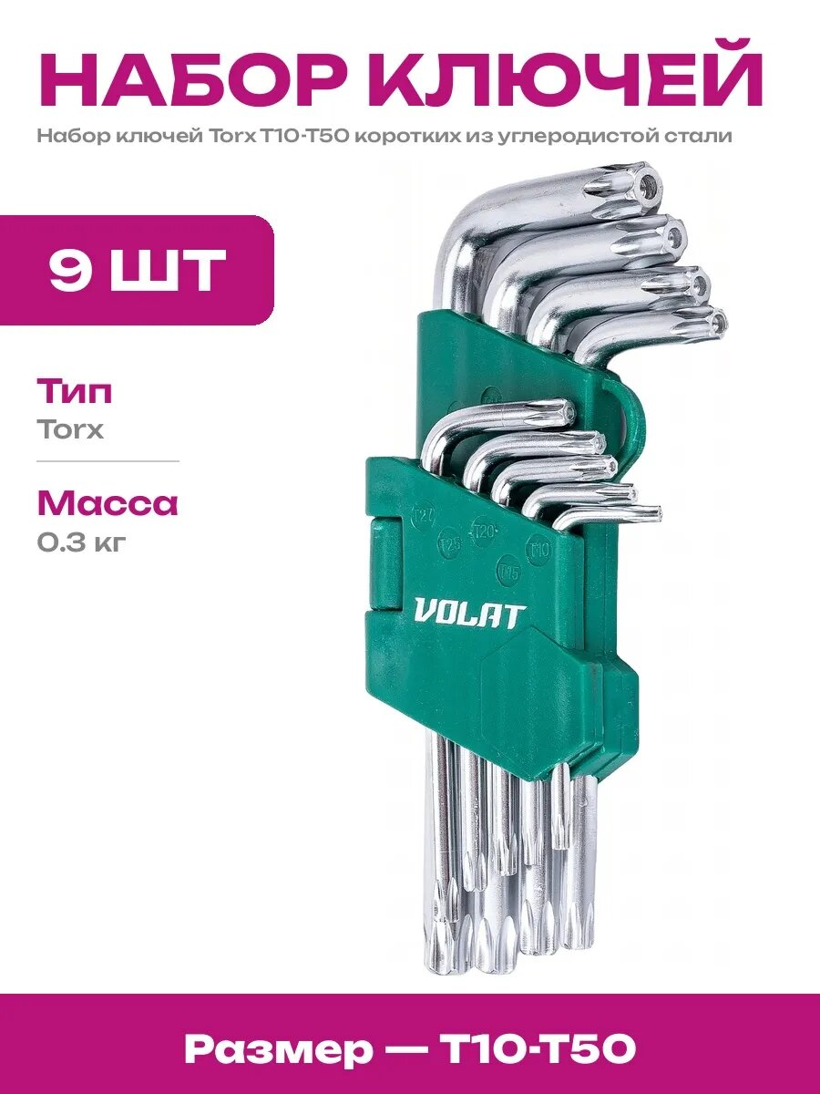 Набор ключей Torx короткие 9 предметов из углеродистой стали