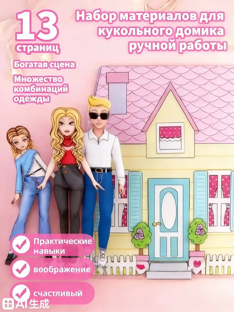 Кукла для девочки с одеждой, Бумажный домик для куклы с питомцем, domikis