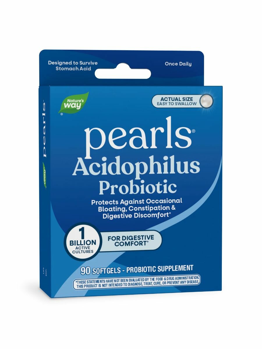 Nature's Way, Probiotic Pearls Acidophilus, Ацидофилус, Пробиотики 1 миллиард КОЕ для пищеварения, кишечника и иммунитета, 90 мягких капсул