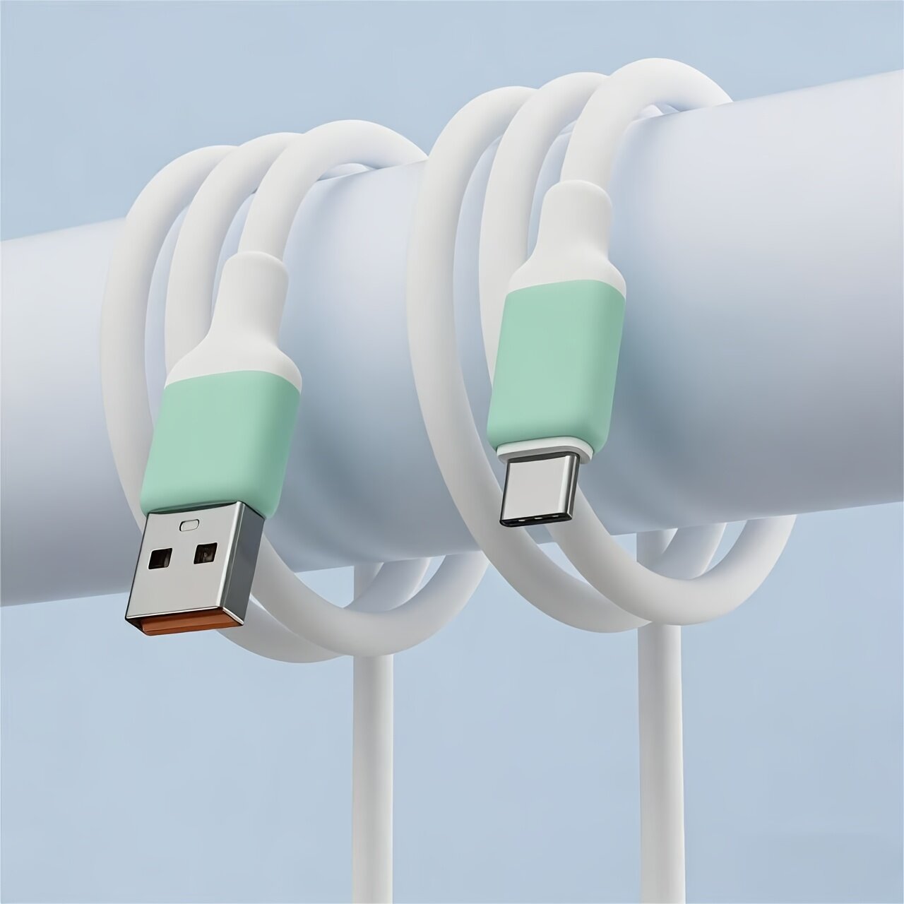 Кабель зарядки USB Type-C, силиконовый, 2 м (6.6 футов), бело-зеленый, USB-A к USB-C, быстрая зарядка для iPhone 17/16/15 Pro Max, Samsung Galaxy S24/S25 Ultra, Pixel 10, iPad Air