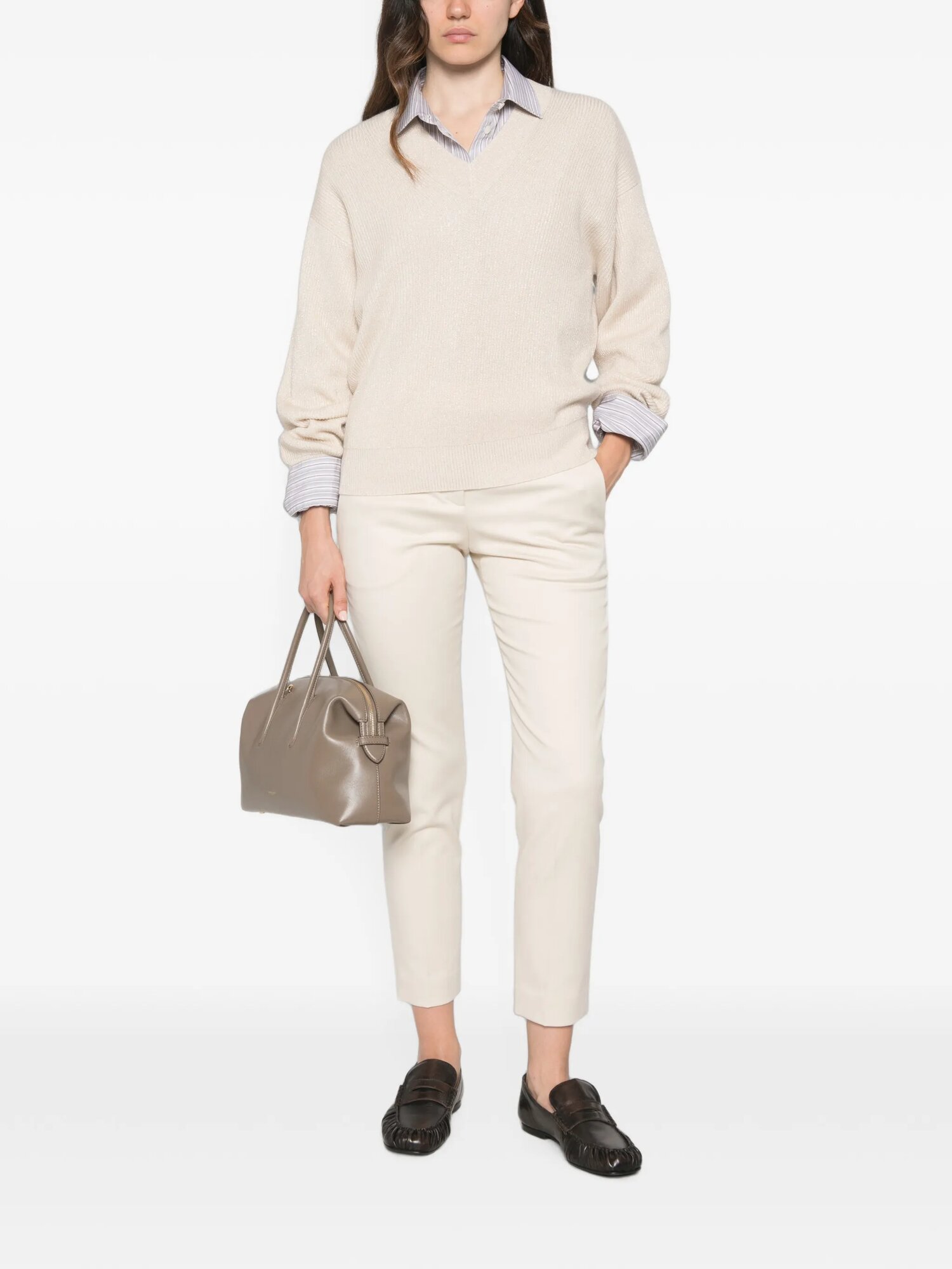 Свитер BRUNELLO CUCINELLI V-neck sweater, размер 42, , разноцветный — фото 1