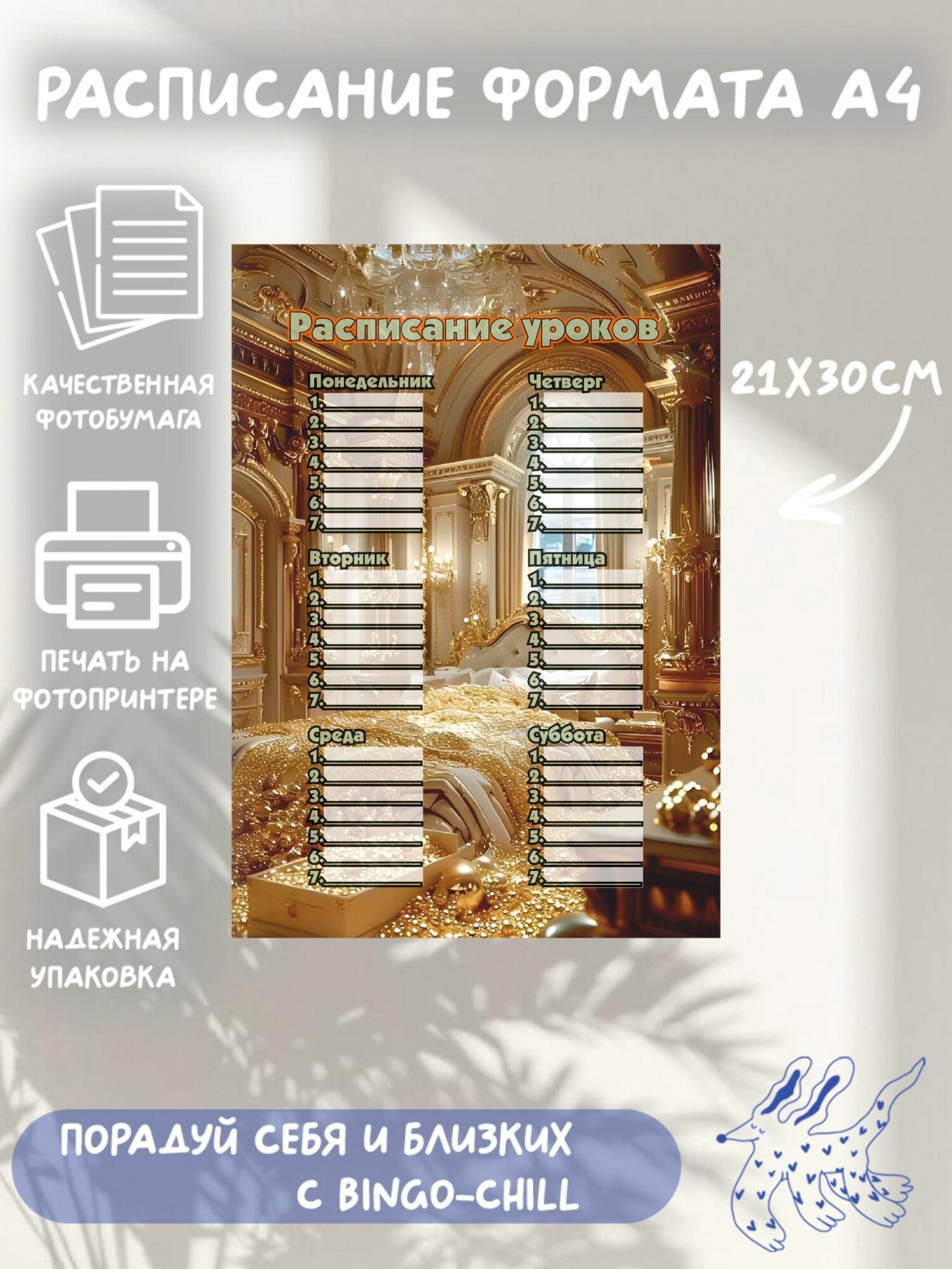 Расписание уроков формата А4, с принтом "Деньги мира"