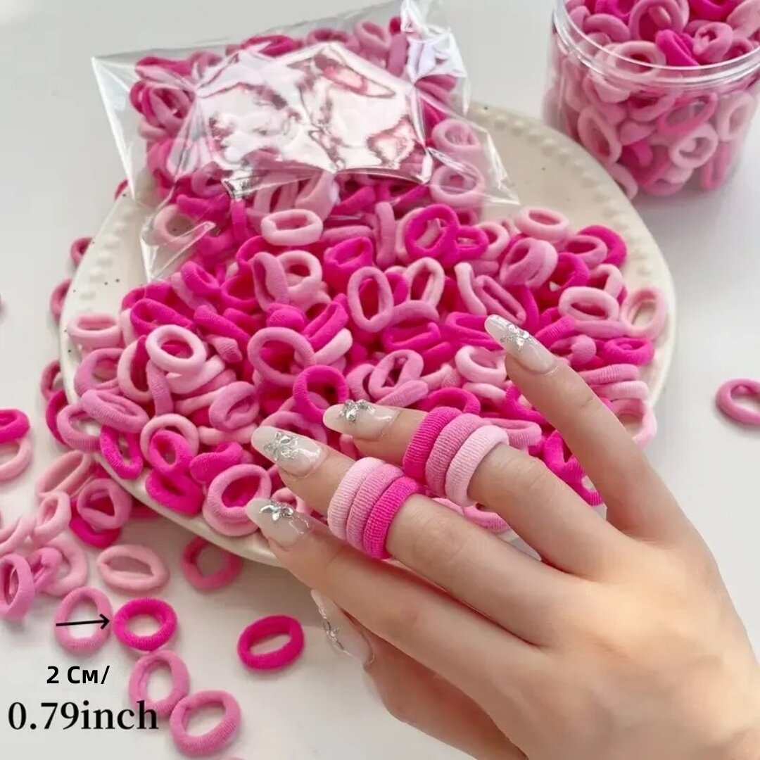 Цветные корейские резинки для волос с бесшовными резинками, 499 шт, розовые