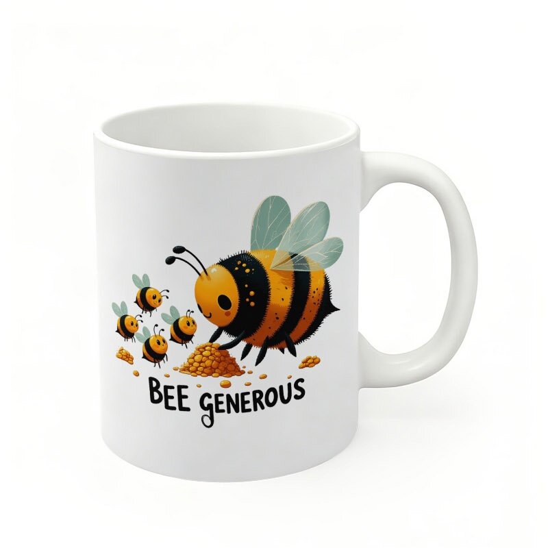 Керамическая кружка с принтом пчелы, 11 унций, белая, дизайн "BEE GENEROUS", подарок на весну и праздники