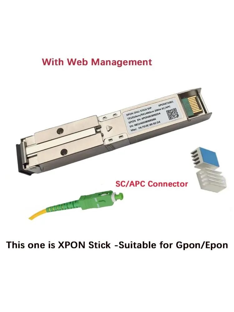 SFP-модуль ONU XPON Stick ODI с предзаписанным MAC-адресом, разъем SC/APC, передача 1310 нм / приём 1490 нм, поддержка DDM, максимальная дальность передачи 20 км