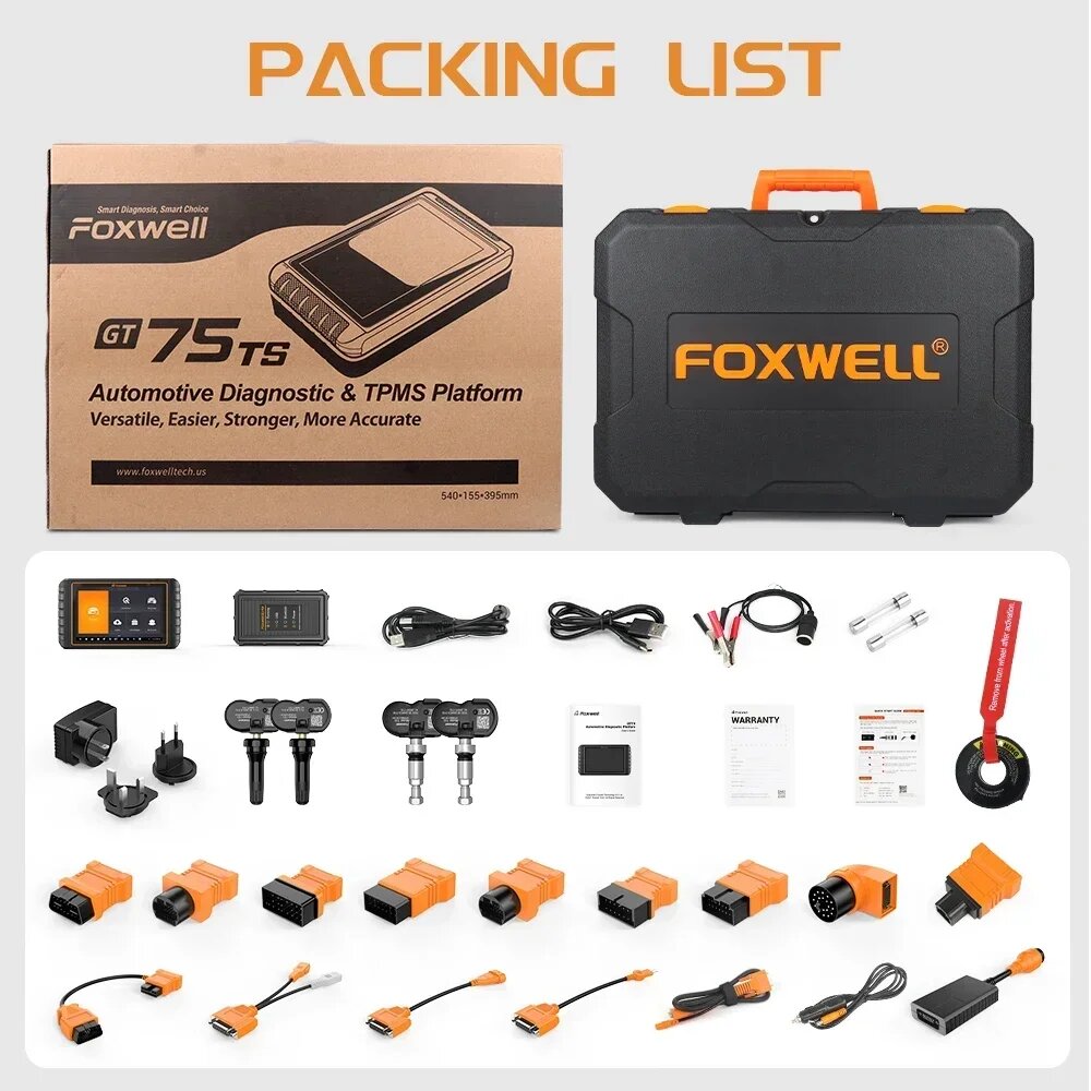 Диагностический сканер FOXWELL GT75TS OBD2 2024 года с двунаправленным сканированием, инструменты для кодирования ЭБУ, программирования/активации/перепрограммирования TPMS для мастерских