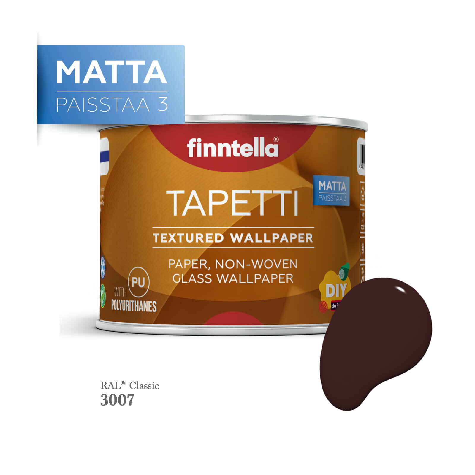Матовая краска для обоев под окраску TAPETTI Matta FINNTELLA, Цвет RAL 3007 Черно-красный (Black red), 0,45л