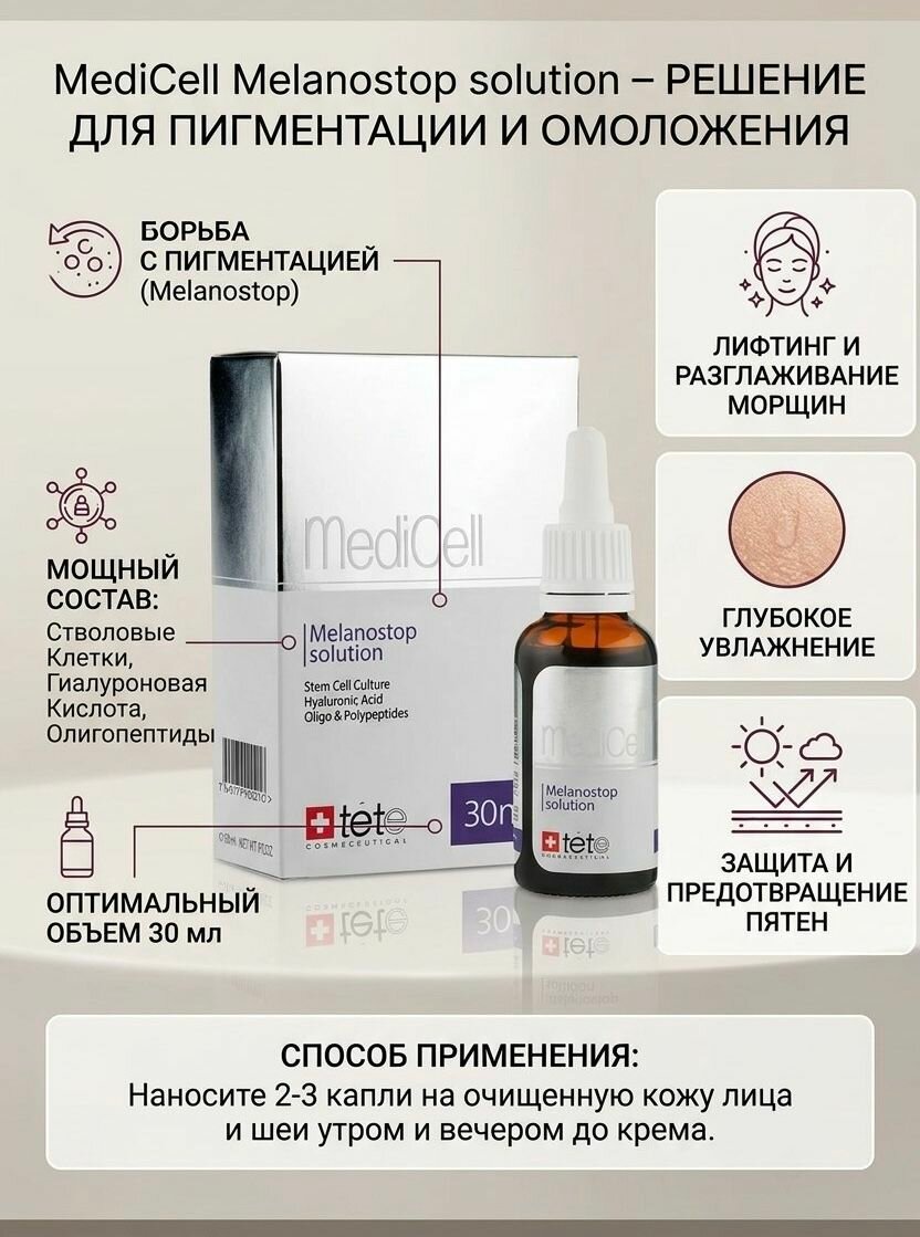 Tete Cosmeceutical Melanostop solution Депигментирующая сыворотка для коррекции пигментации, 30 мл