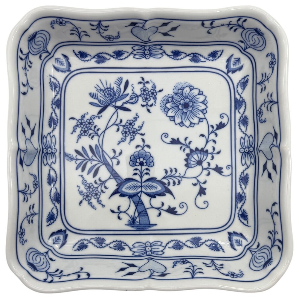 Салатник "Синий лук", 23*23 см, фарфор, кобальт, 1970-1980 гг, Dubí, Богемия, Чехословакия