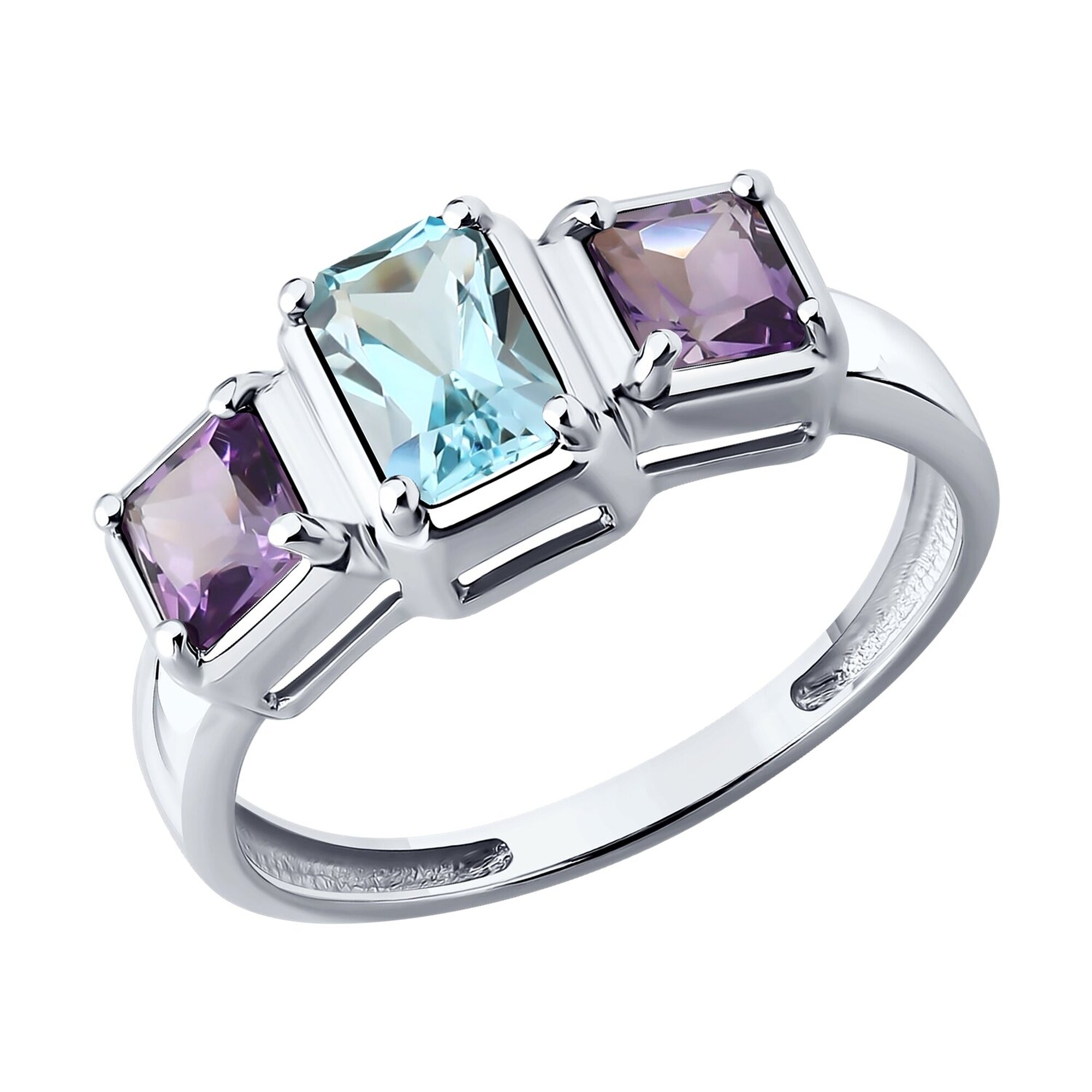 Кольцо Diamant online, серебро, 925 проба, родирование, топаз, аметист