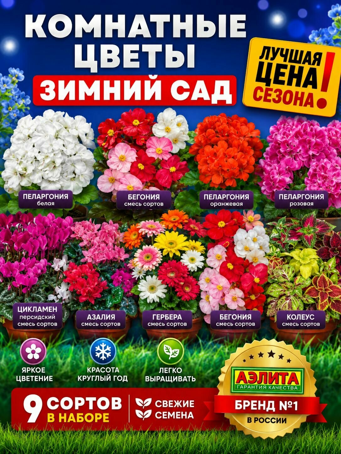 Семена комнатных цветов 9 сортов набор для дома