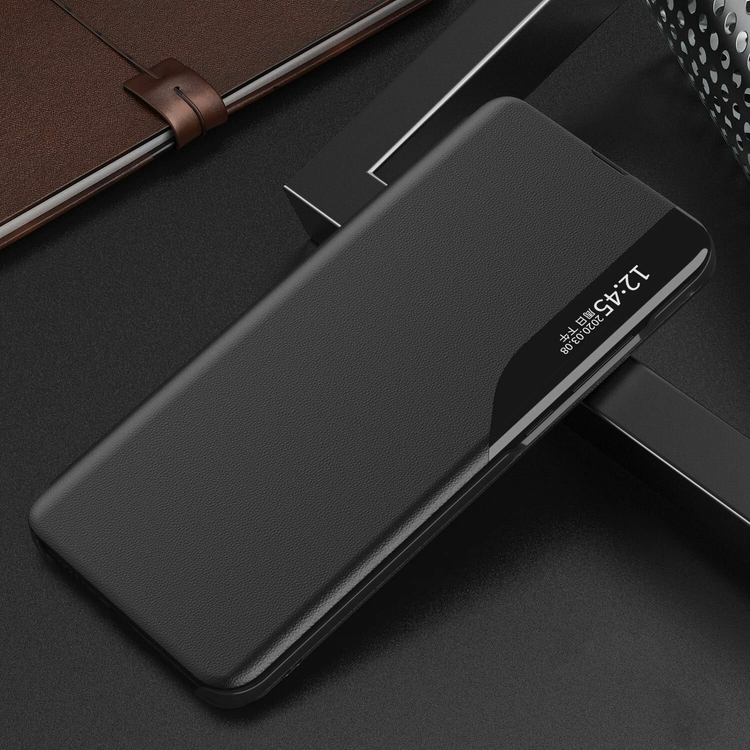 Противоударный кожаный чехол для Samsung Galaxy S26 Ultra, кронштейн, смотровое окно с держателем с окошком