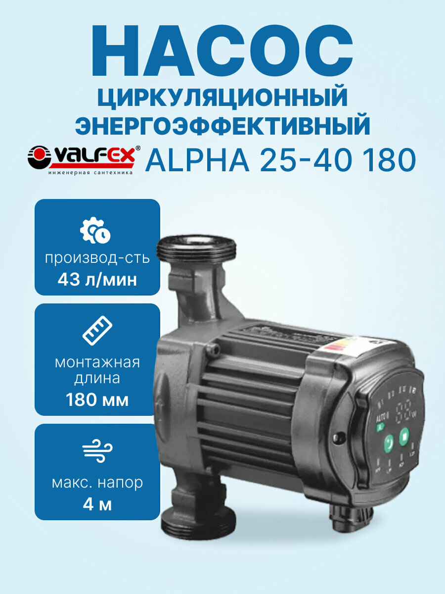 Циркуляционный энергоэффективный насос VALFEX ALPHA 25-40 180мм с гайками и теплоизоляцией (VF. AL.25.40.180. Т)