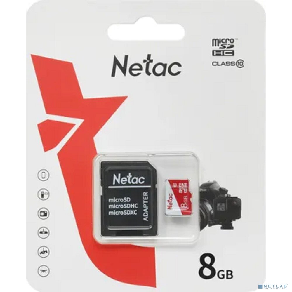 Micro SecureDigital 8GB Netac P500 ECO (с SD адаптером)