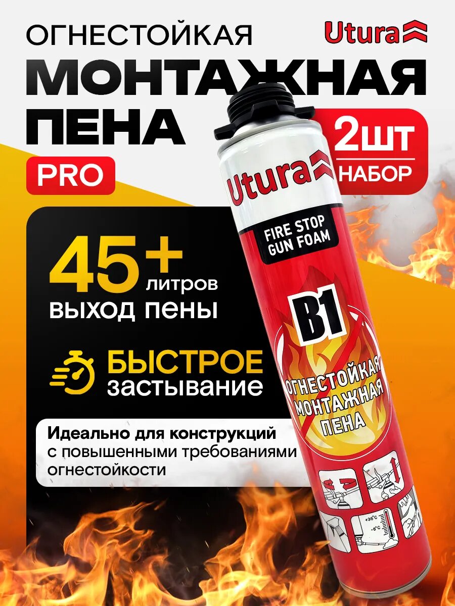Пена монтажная огнестойкая B1 Ututa профессиональная 2 штуки