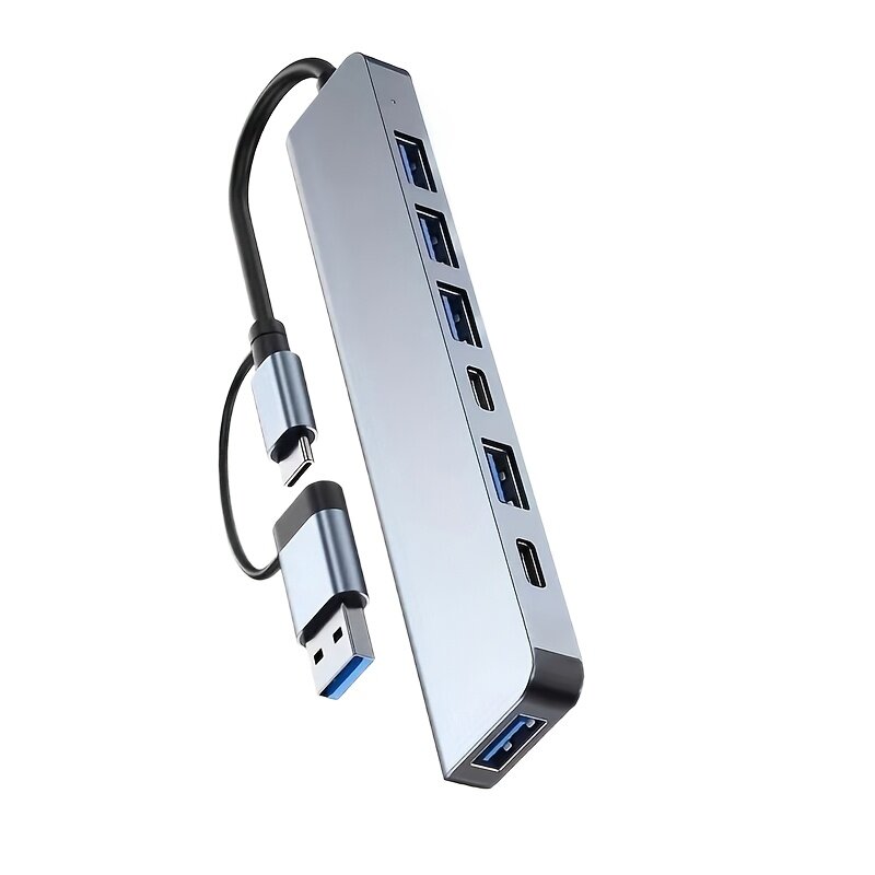Двухголовый USB-C хаб 7-в-1, 7 портов, алюминиевый сплав