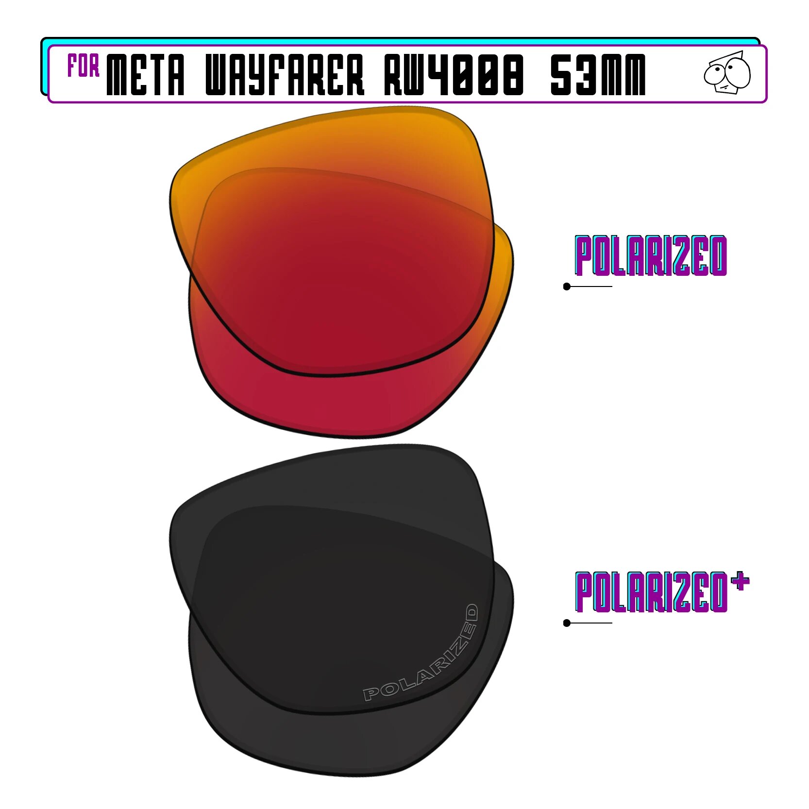 Линзы SunglassDoctor для Ray-Ban Meta Wayfarer RW4008 53mm Black P Plus-Red P