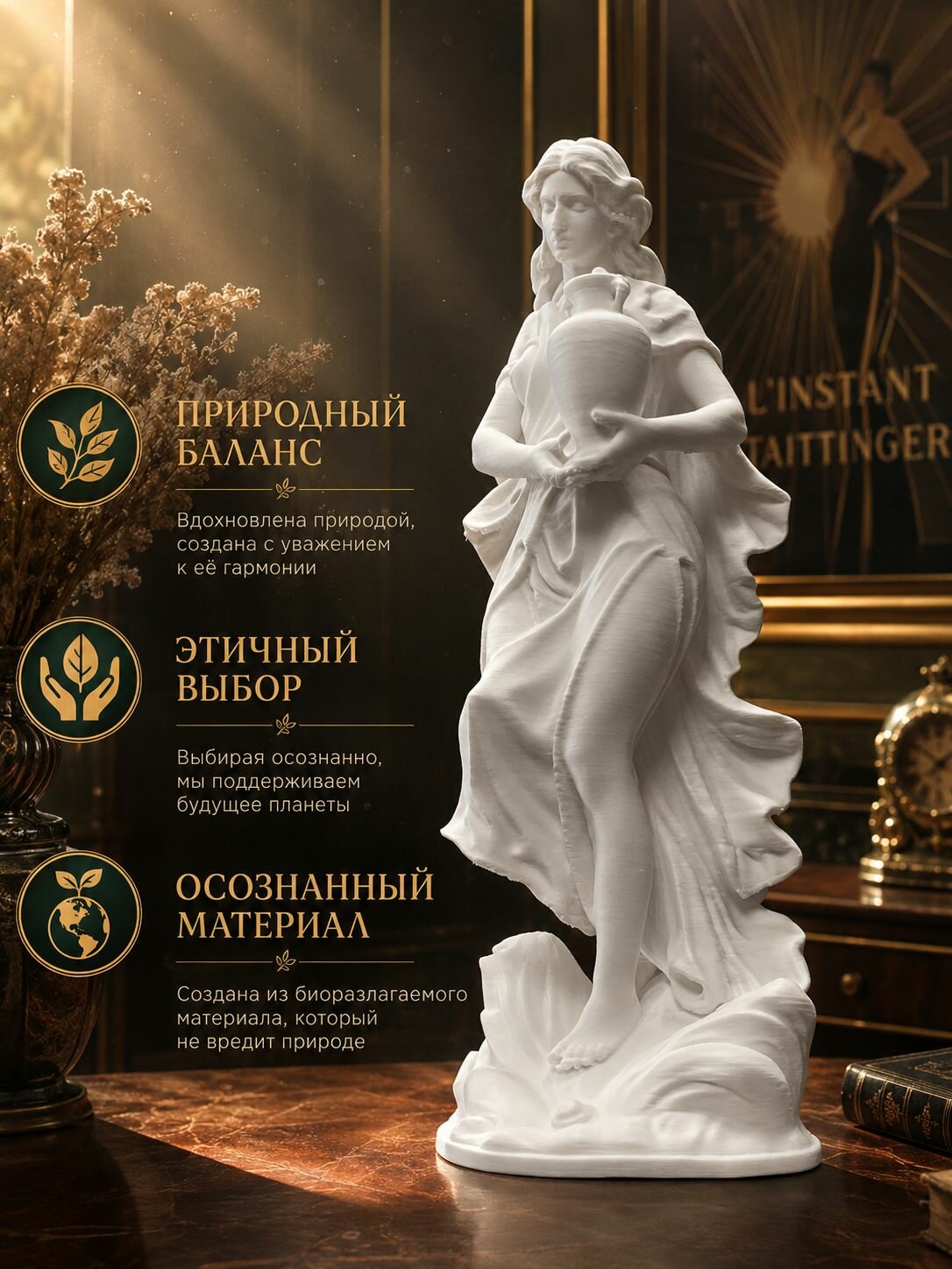 Атуэтка Девушка Ар-Нуво. настольная 15см 3D — фото 1
