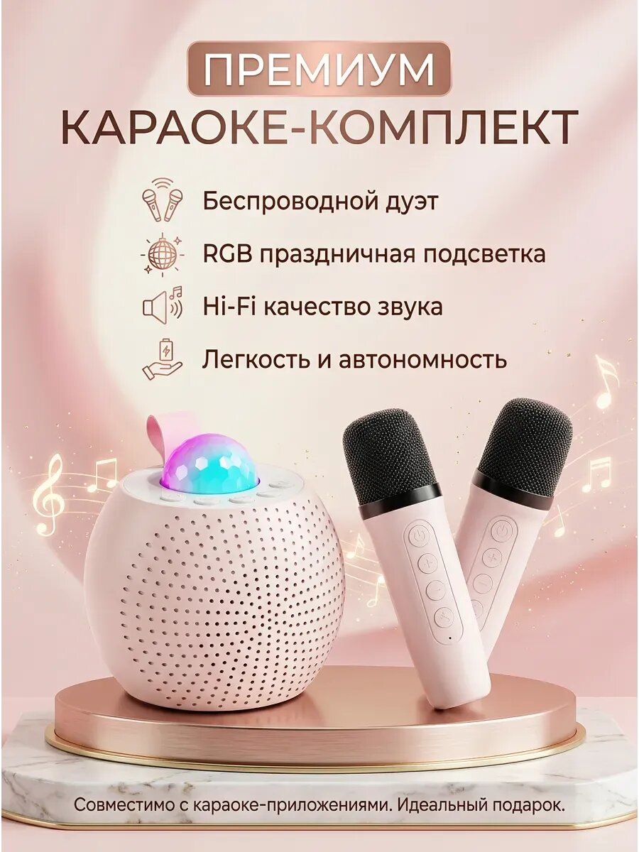 Беспроводная караоке колонка с двумя микрофонами детская
