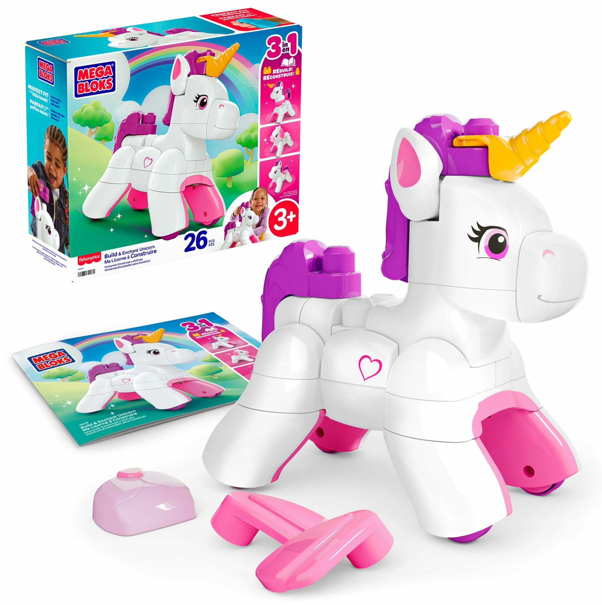 Конструктор Mega Bloks - Волшебные блоки "Единорог" для детей +3, 26 деталей - Мега Блокс JKG36