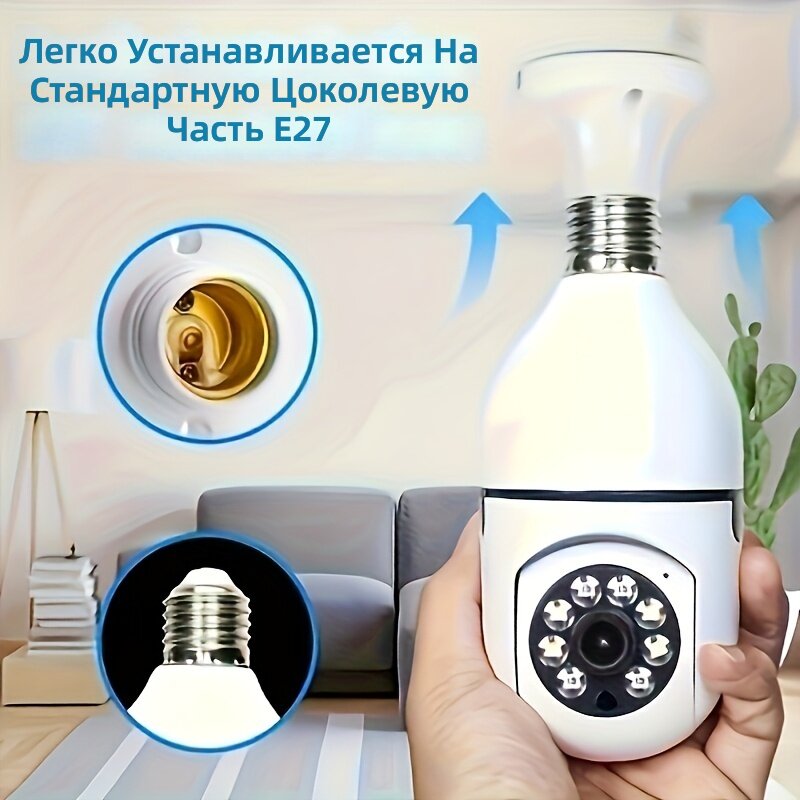 Умная камера видеонаблюдения в форме лампочки с Wi-Fi, E27, цветное ночное видение и детекцией движения для дома, офиса и магазина