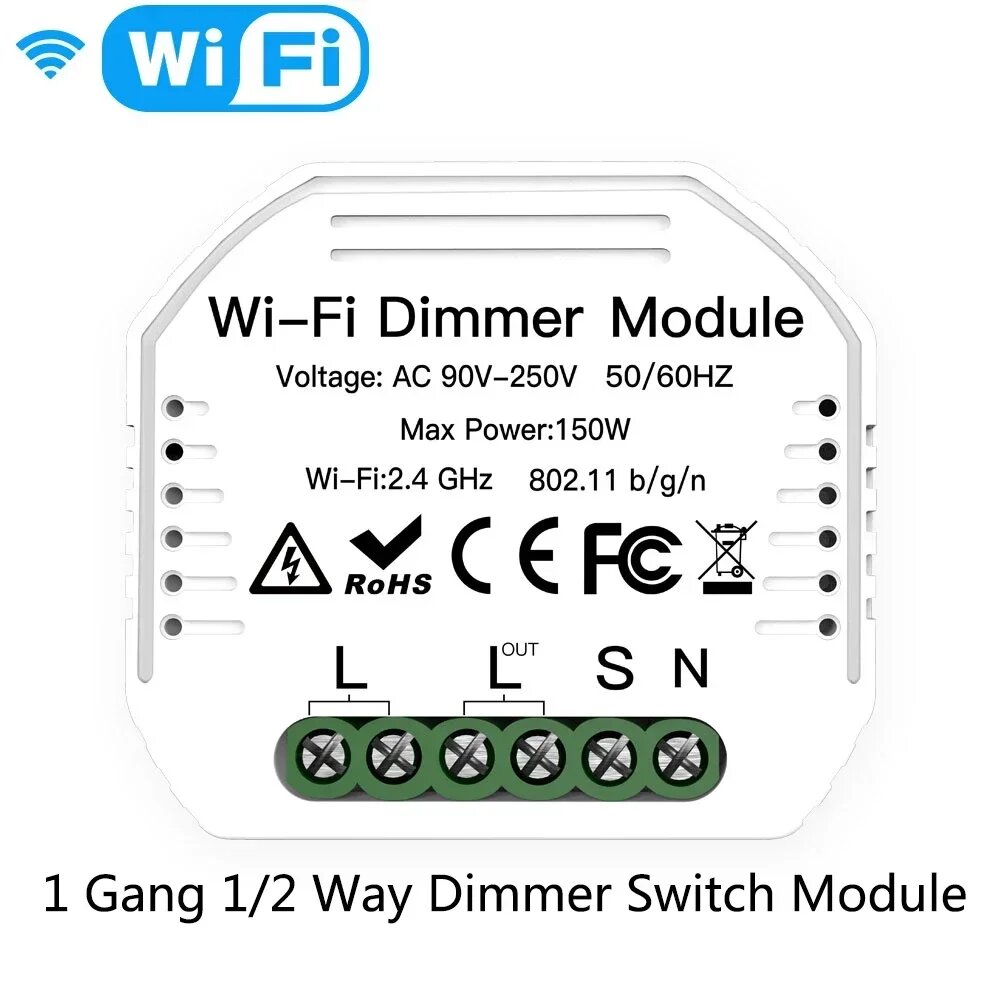 Wi-Fi Dimmer Module 1 Gang 1/2 Way, WiFi