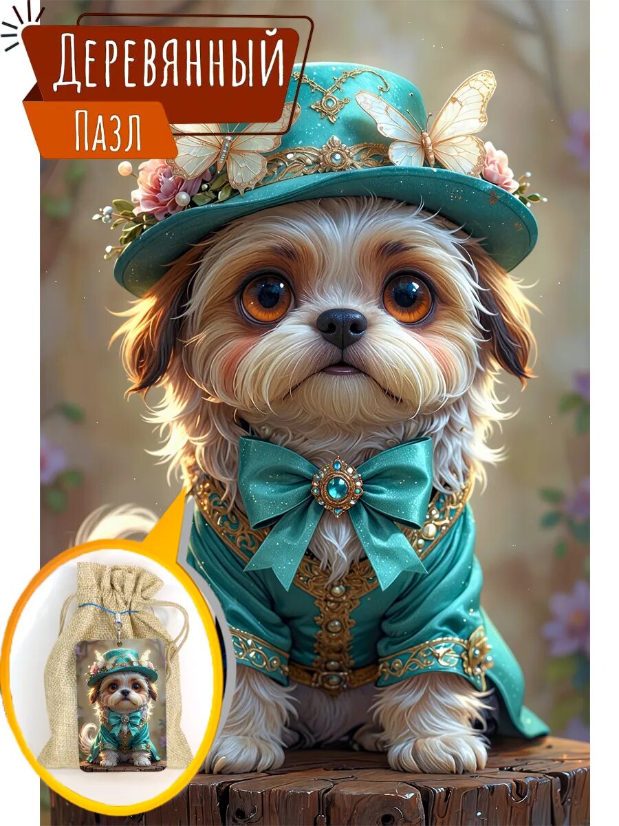 Деревянные пазлы Аристократичный щенок