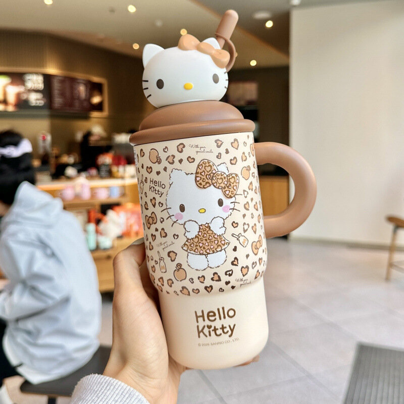 Термос для детей Sanrio Hello Kitty с трубочкой, портативная бутылка для школы Цвет：Молоочной Чай Ледяной Король