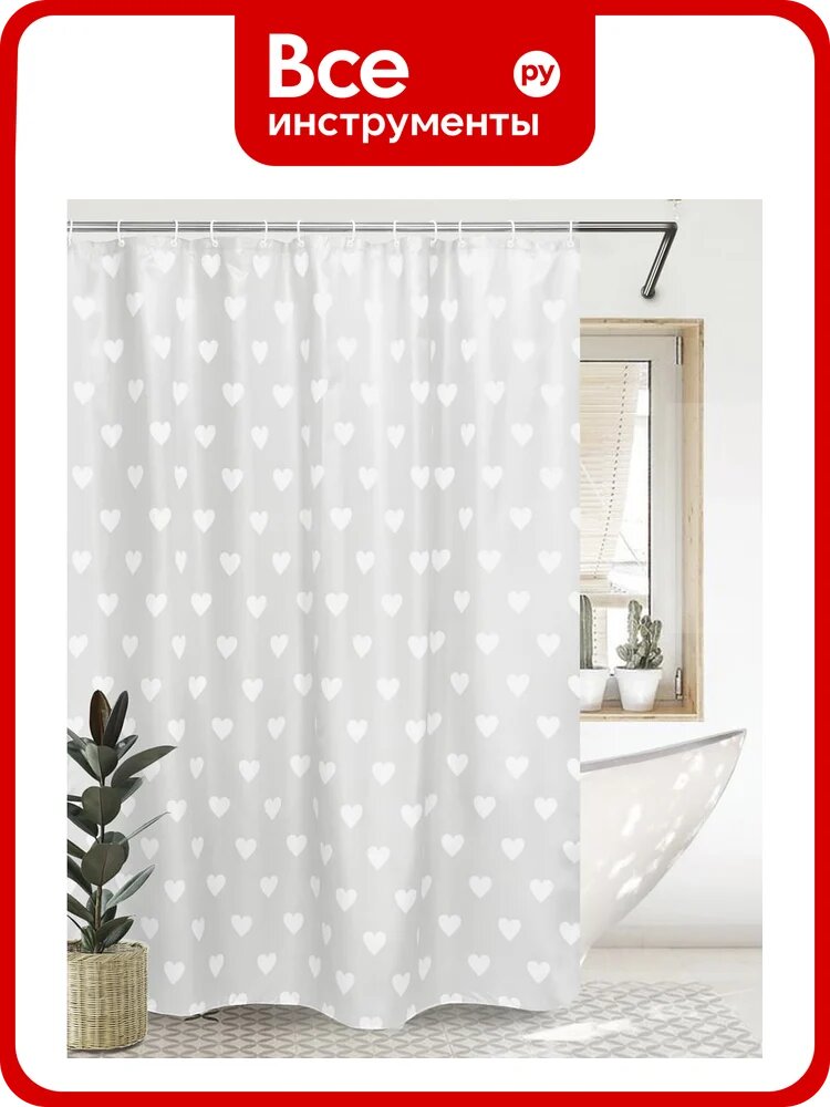 Штора Bath Plus д/в 180x180 heart (grey) ch14164-1