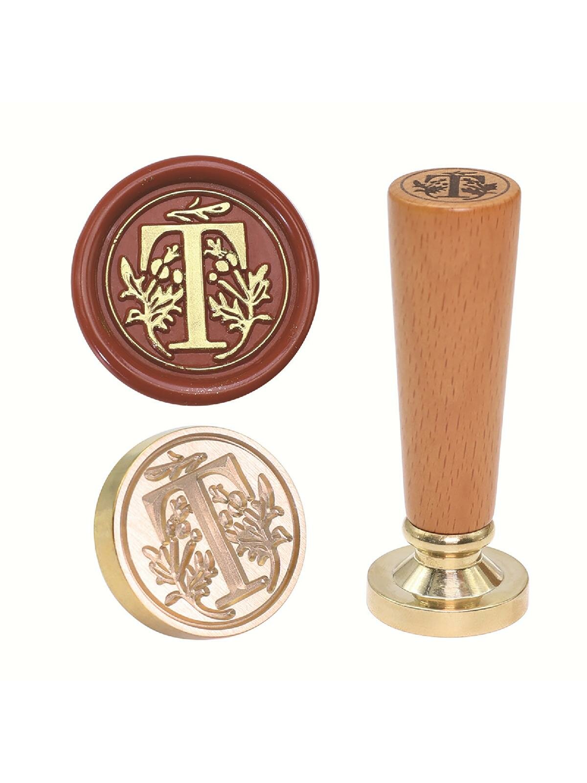 Винтажный восковой печатающий штамп Латунный инструмент для тиснения со сменным основанием из бука