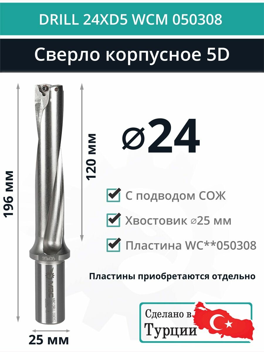 DRILL 24XD5 WCM 050308 сверло корпусное - 24 мм / пластина WCMT 050308; WCMX 050308