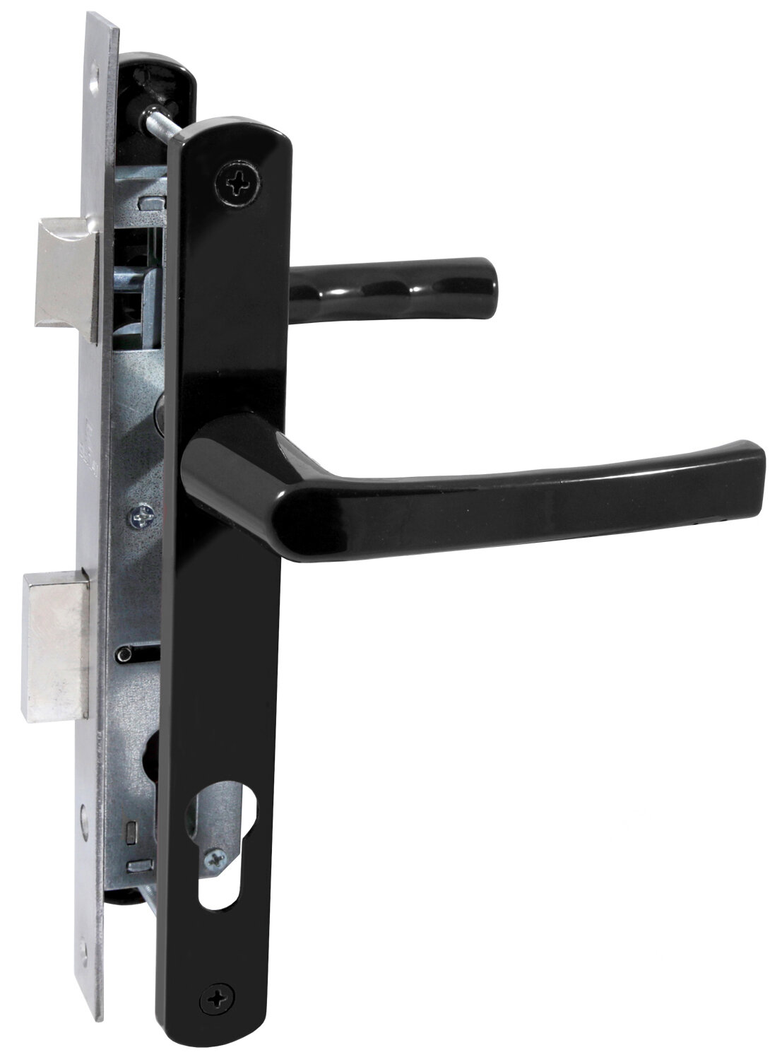 Замок врезной с ручкой узкопрофильный булат черный м/о 85мм без ЦМ (12)