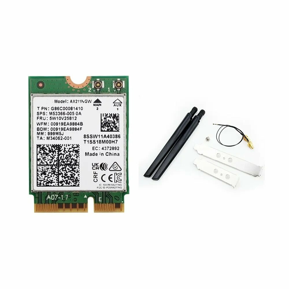 AX211NGW+Двойная антенна WiFi 6E M.2 Key E CNVio2 Беспроводная сетевая карта 2,4 ГГц/5 ГГц Адаптер 802.11Ac Bluetooth 5.2