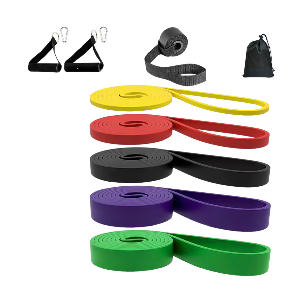 Резиновый ремень, ремень сопротивления, ремень для силовых тренировок в легкой атлетике 4.0TPE ремень сопротивления (желтый, красный, черный, фиолетовый и зеленый) пятикомплектный набор + тканевой мешок + дверной зажим + ручка + альпинистский крюк