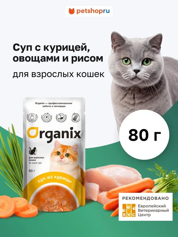 Organix Суп для кошек с курицей, овощами и рисом. Влажный корм, 80 г