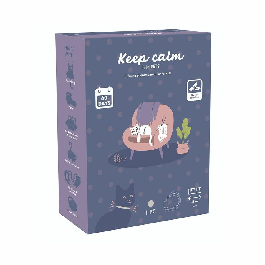 Ошейник успокаивающий с феромонами для кошек, серый, 38 см, M-Pets