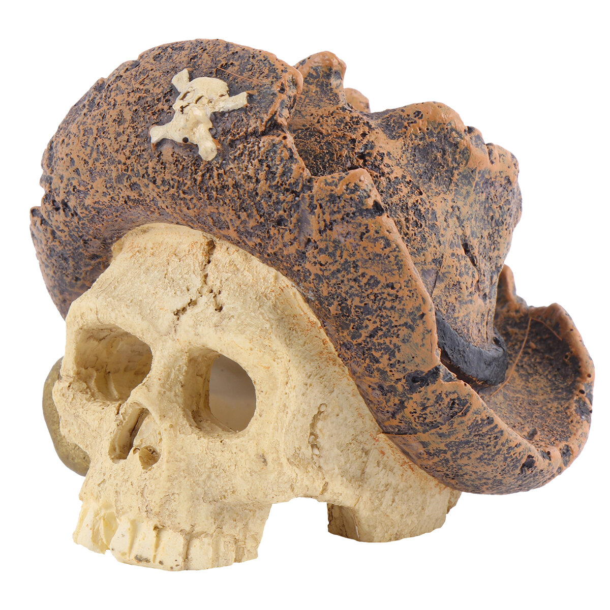 Декоративный череп пирата из смолы для аквариума, темно-серый, для оформления