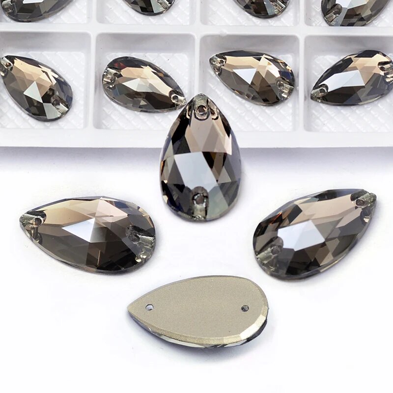 Стеклянные стразы капли 7x12mm, серебряные, satin, 32шт
