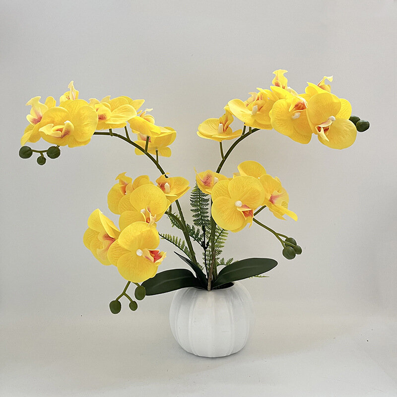 Искусственное цветочное растение фаленопсис в горшке, 24 цветка, декор для дома и офиса, настольное украшение, искусственное зеленое растение