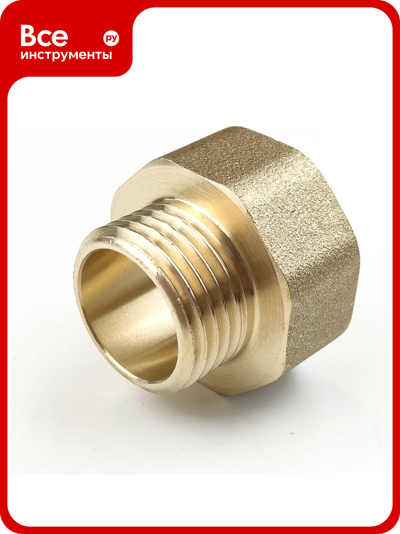 Переходник Профитт латунный, ВР 3/4" х НР 1/2" 9278519, профессиональный внутренний наружный фитинг без покрытия