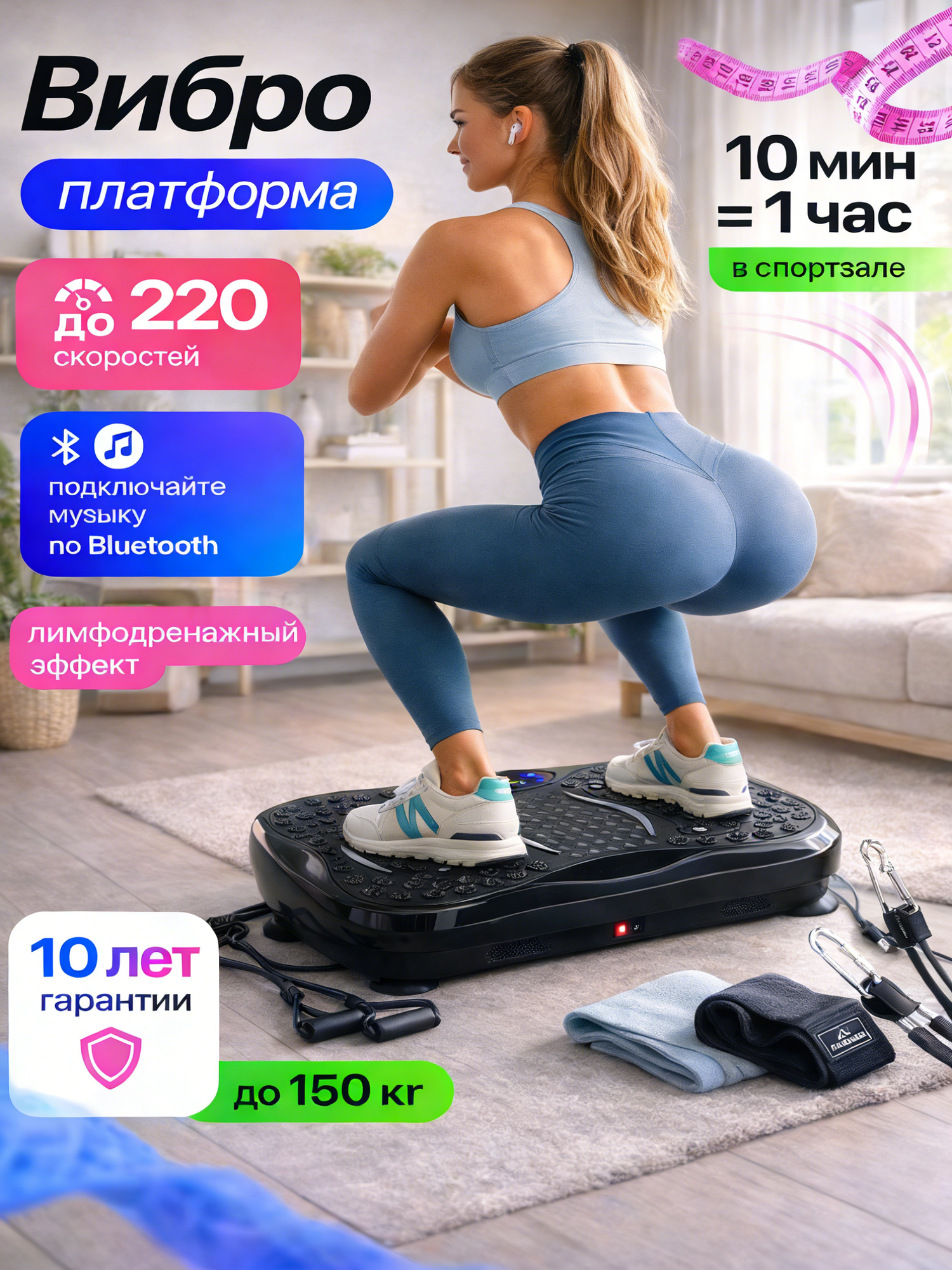 Виброплатформа, для похудения, кардио, до 150 кг, горизонтальная, металлическая, черная