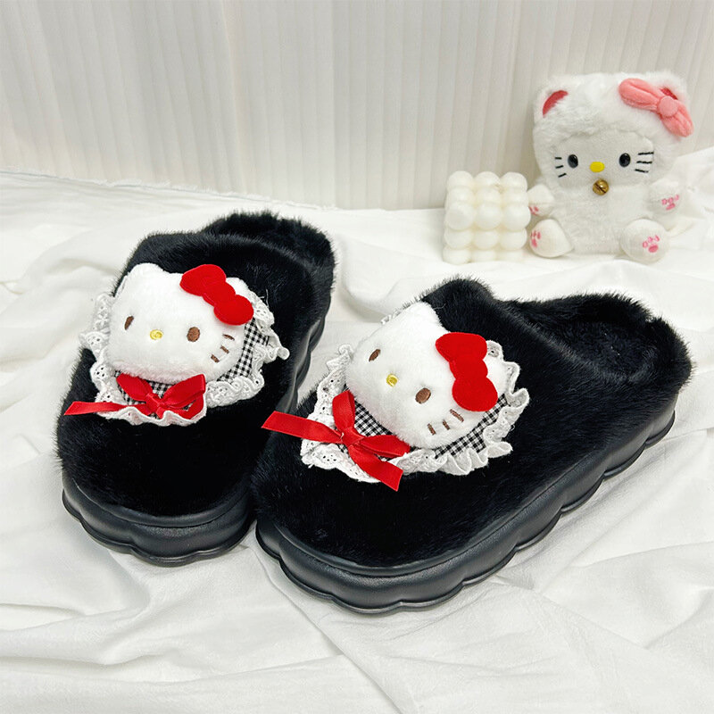 MINISO плюшевые тапочки Sanrio Hello Kitty Kuromi Melody Cinnamonroll женские, 40-41, Черно-белый