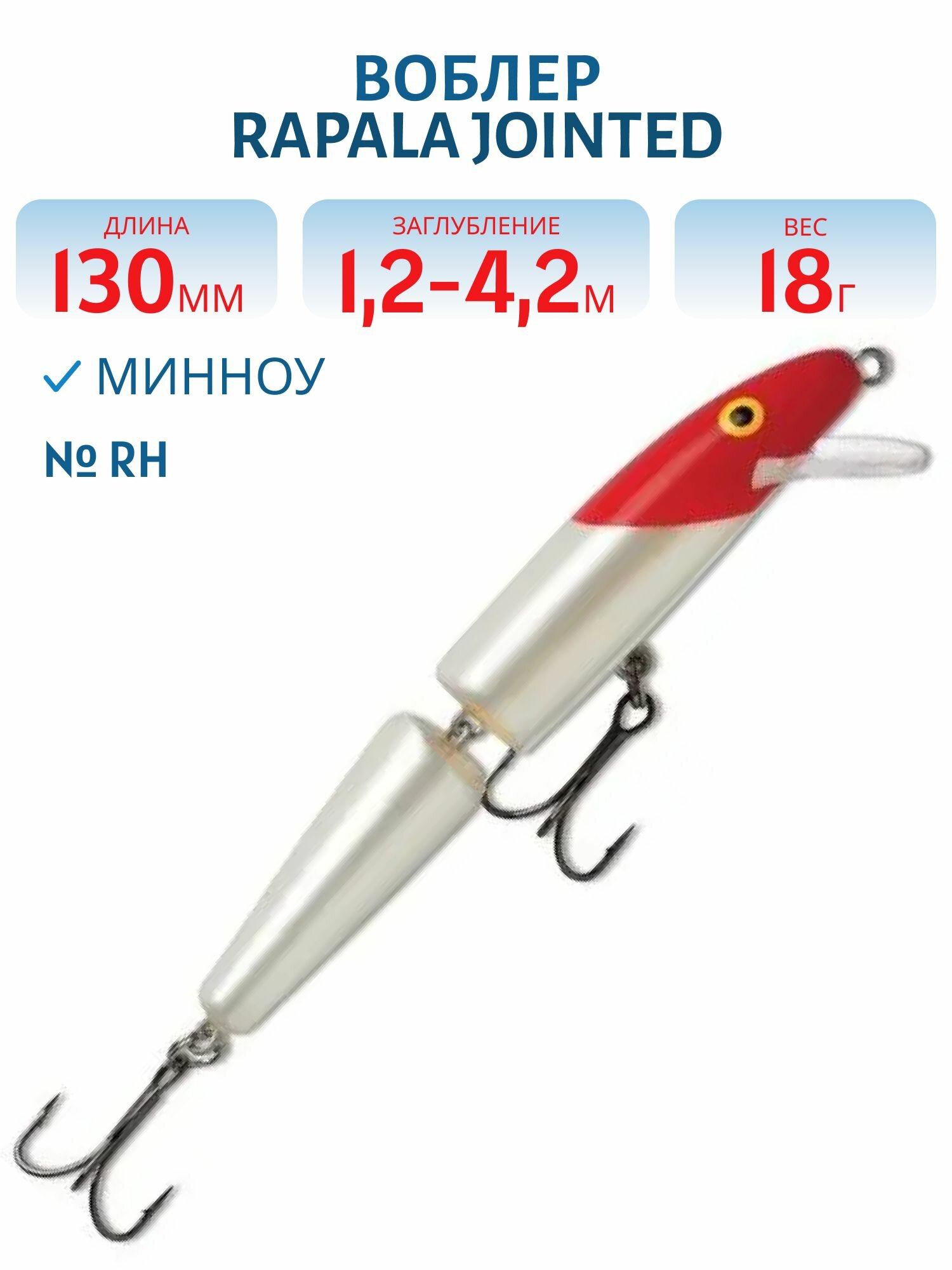 Воблер Rapala Jointed 13, 18 гр, цвет RH