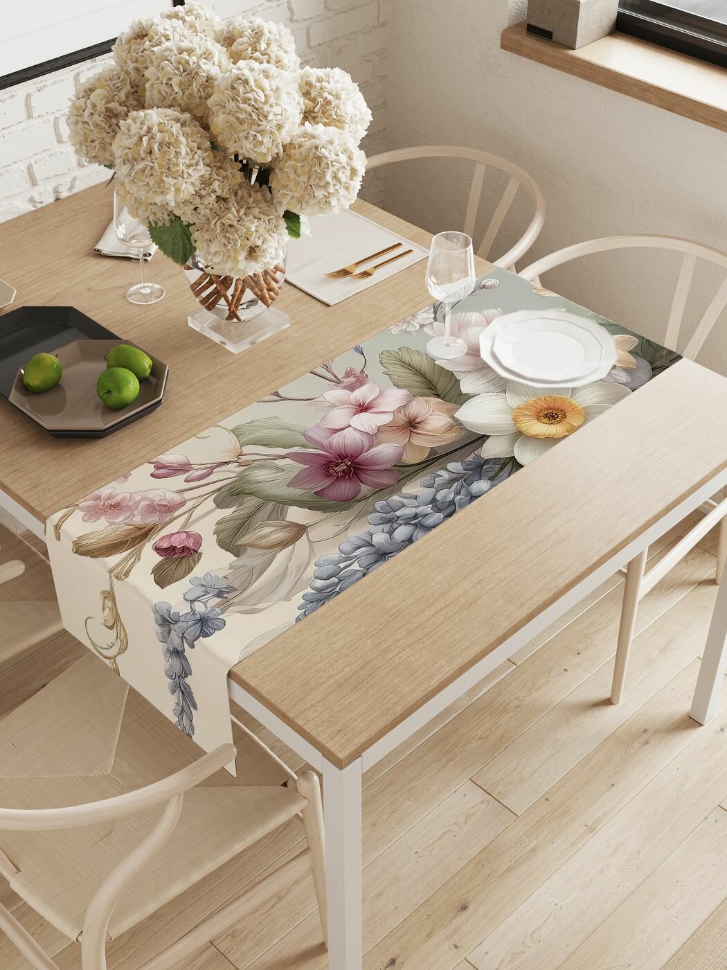 Дорожка водоотталкивающая на стол "Украшение цветами" 145х40 см, JoyArty