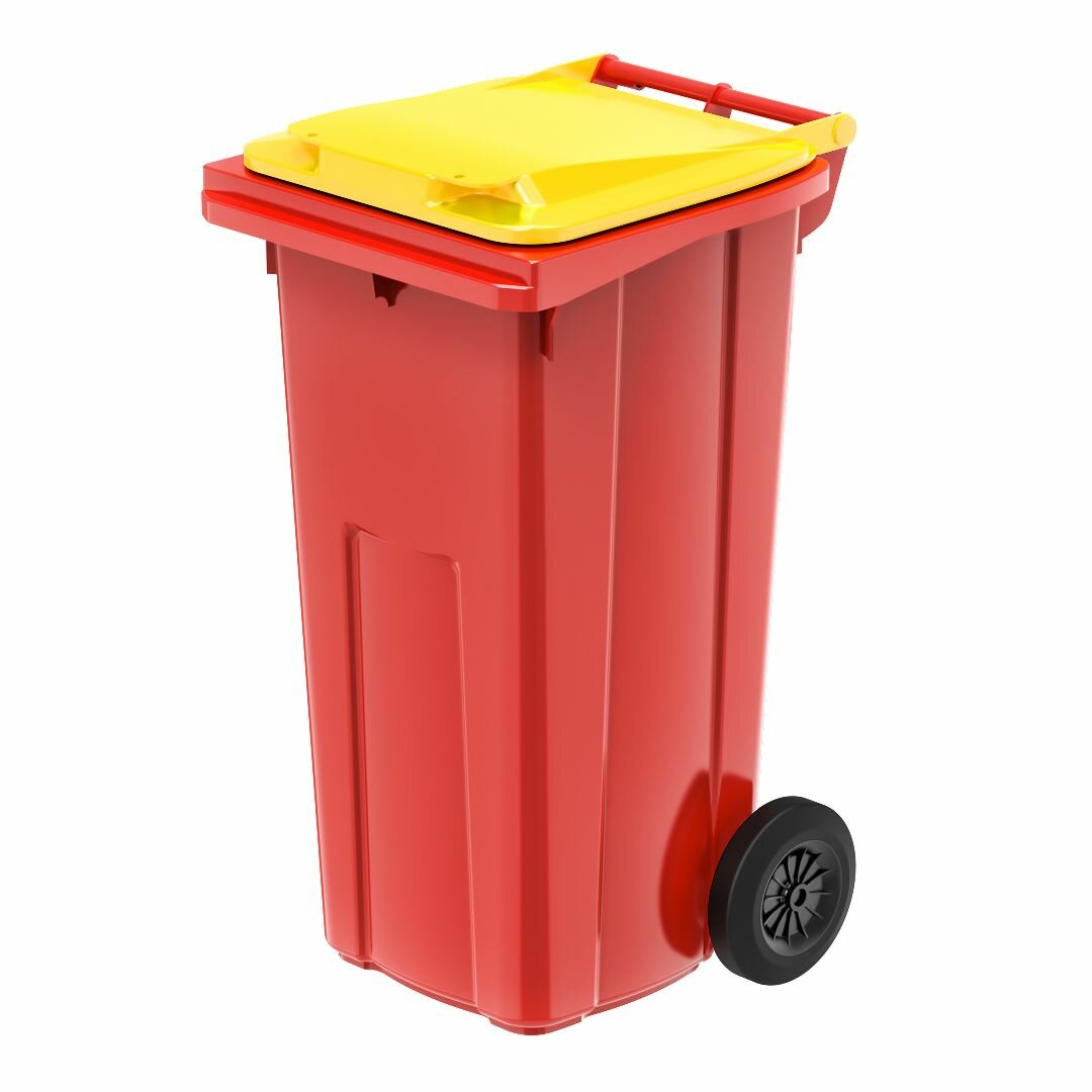 Контейнер для мусора 120 л на колесах, красный с желтой крышкой